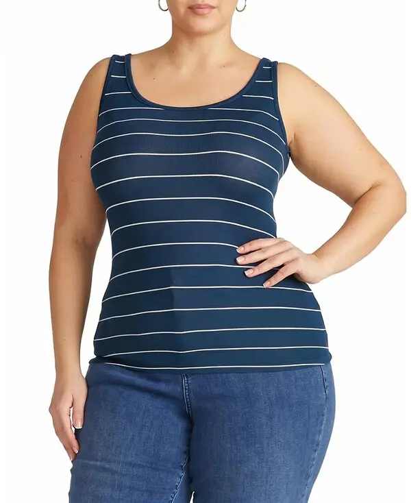 Universal Standard Plus Cloud Rib Tank - Teal/white Microstripe