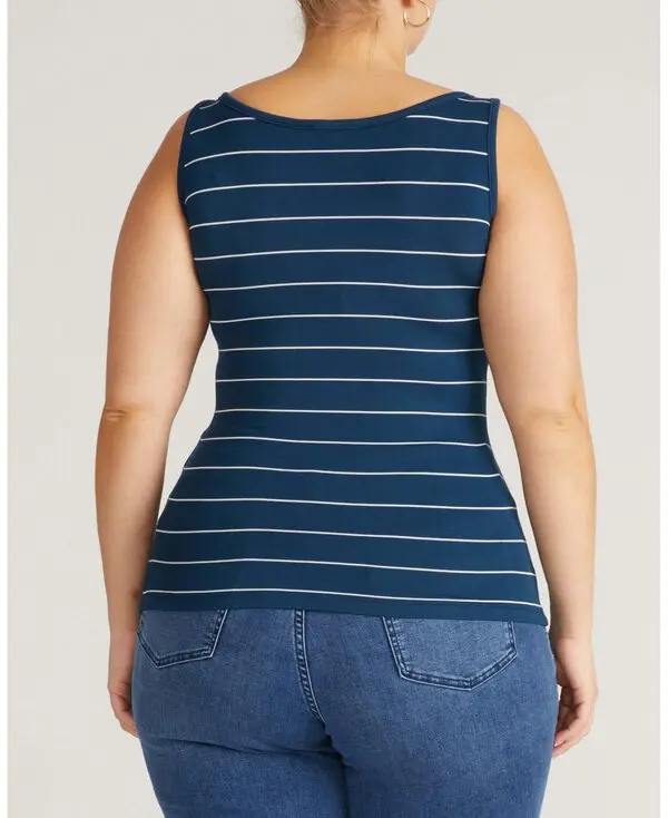 Universal Standard Plus Cloud Rib Tank - Teal/white Microstripe