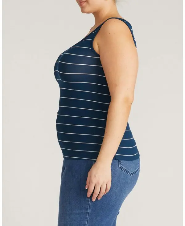 Universal Standard Plus Cloud Rib Tank - Teal/white Microstripe