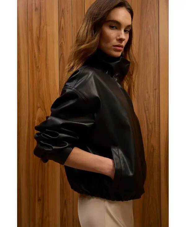 French Connection Dessa Faux Leather Funnel Neck Jacket