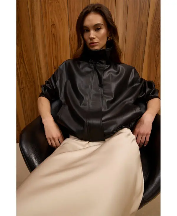 French Connection Dessa Faux Leather Funnel Neck Jacket
