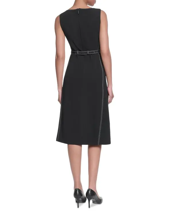 Karl Lagerfeld Paris Contrast Stitch Belted Midi Dress