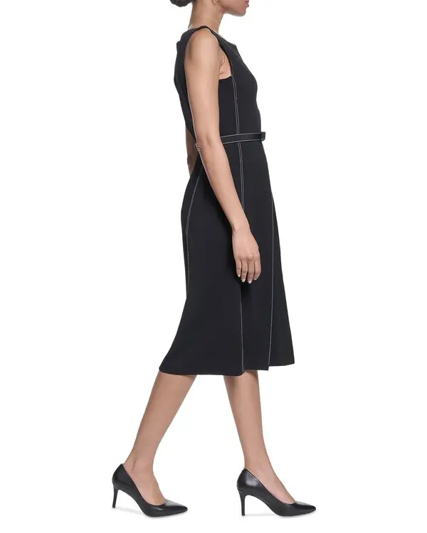Karl Lagerfeld Paris Contrast Stitch Belted Midi Dress