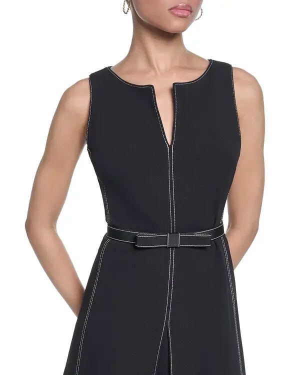 Karl Lagerfeld Paris Contrast Stitch Belted Midi Dress