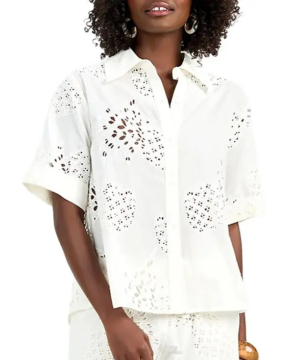 Trina Turk Triennale Embroidered Cotton Eyelet Shirt - Whitewash