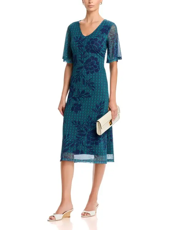 Johnny Was Double V-neck Mesh Midi Dress