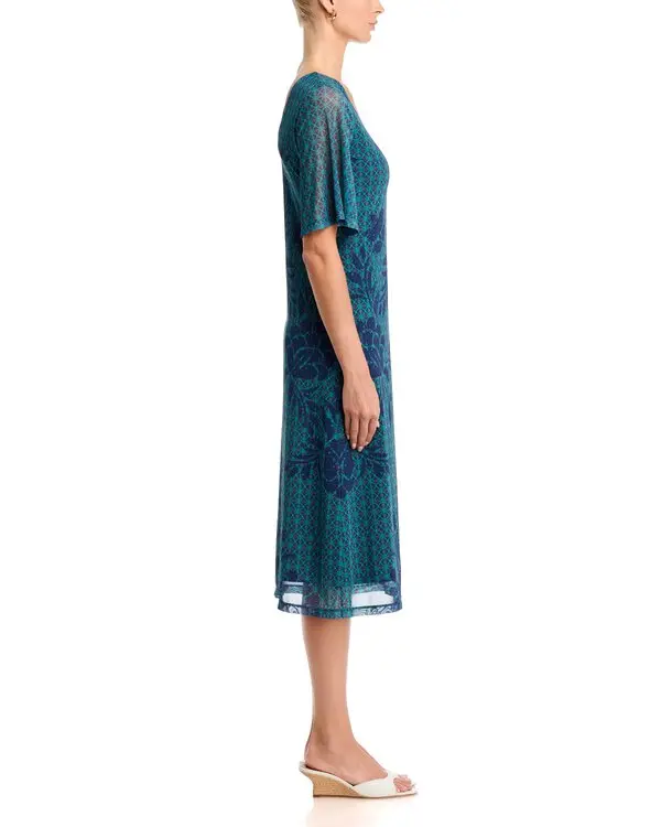 Johnny Was Double V-neck Mesh Midi Dress