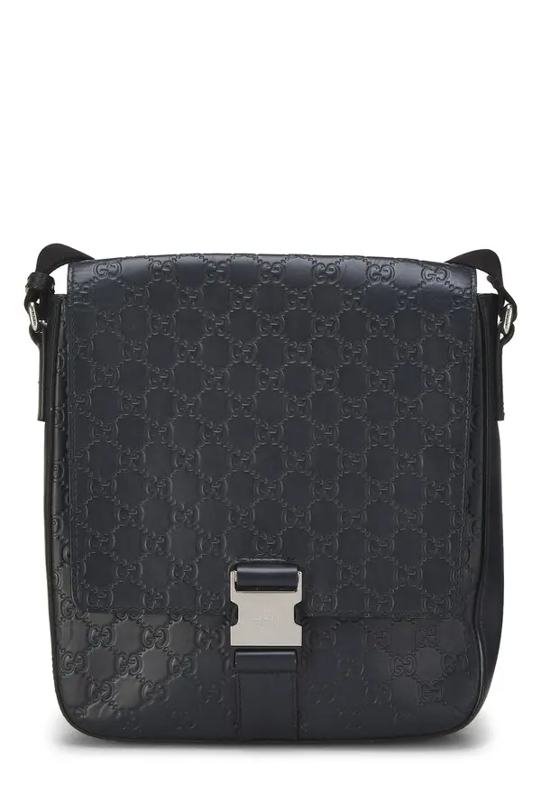 Gucci Ssima Buckle Flap Messenger - Navy