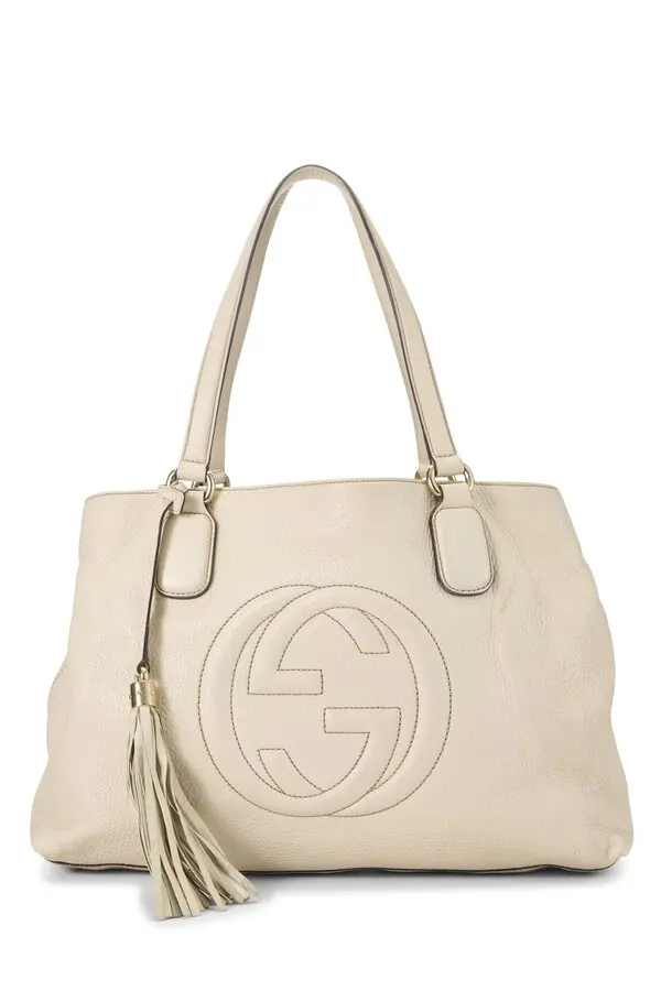 Gucci Cream Leather Soho Working Tote - White