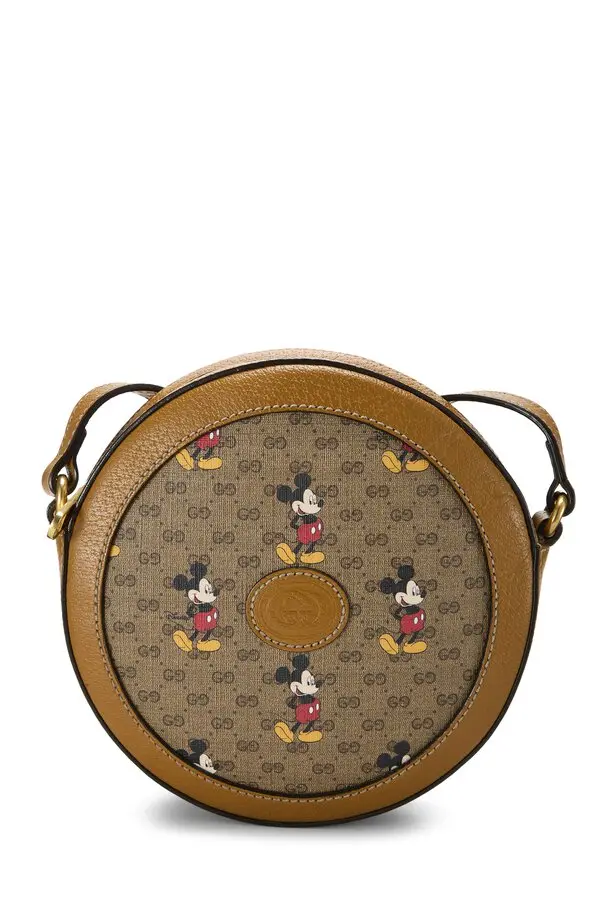 Gucci Gg Supreme Mickey Mouse Round Crossbody Bag - Brown