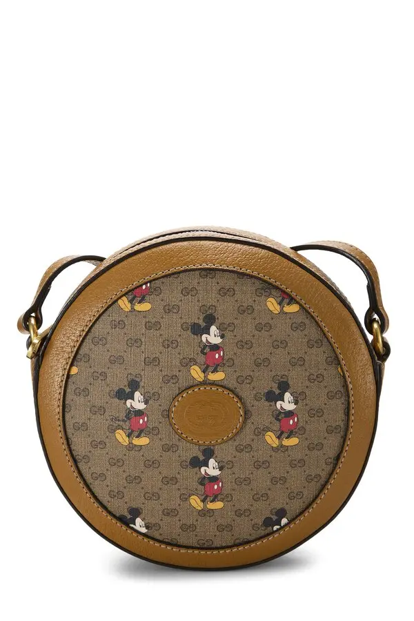 Gucci Gg Supreme Mickey Mouse Round Crossbody Bag - Brown