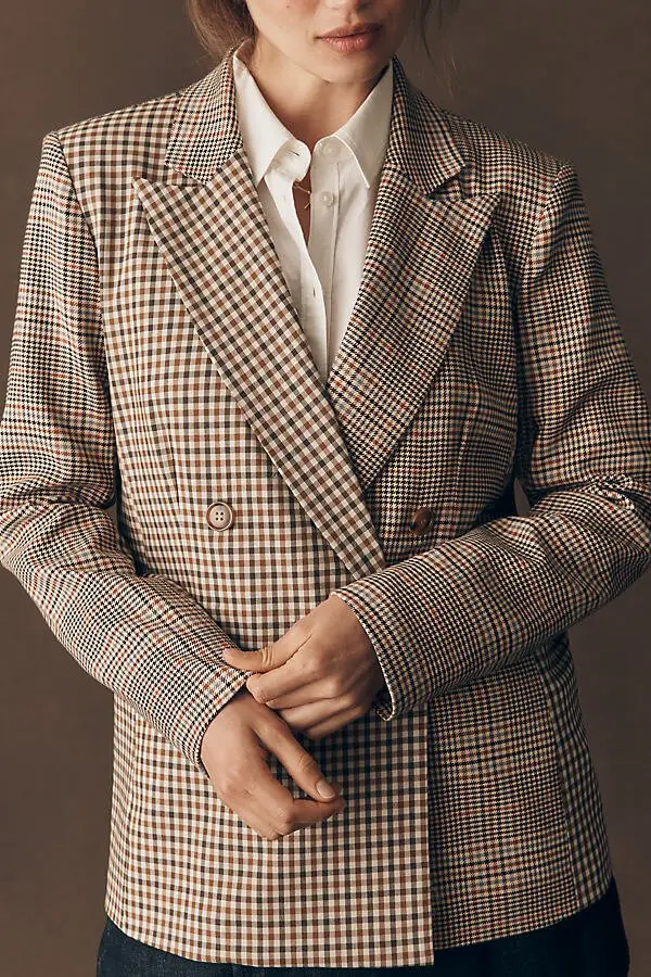 Maeve Double-breasted Checked Blazer