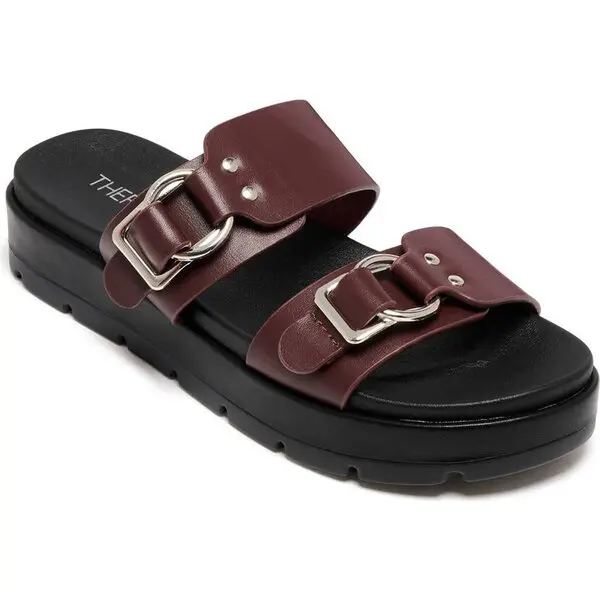 THERAPY AUSTRALIA Litmus Open Round Toe Sandal With Silver Buckle Detail - Bordeaux Pu