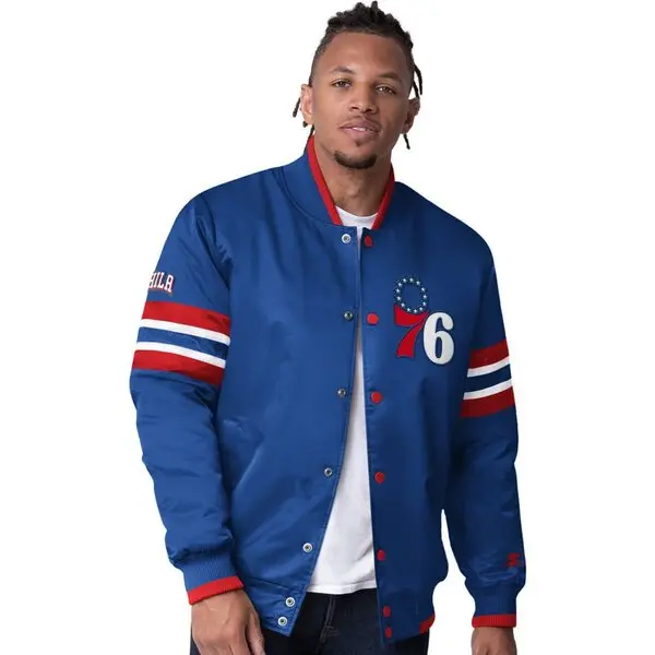 STARTER Philadelphia 76ers Scout Varsity Satin Full-snap Jacket - Royal