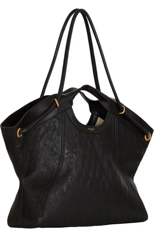 Balmain Large Tote In Topstitched Leather