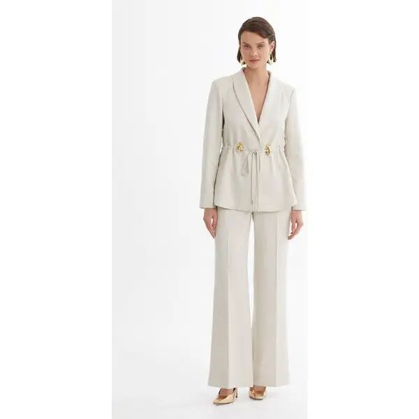 GIZIA Ecru Shawl Collar Drawstring Waist Blazer And Pants Set - Ivory