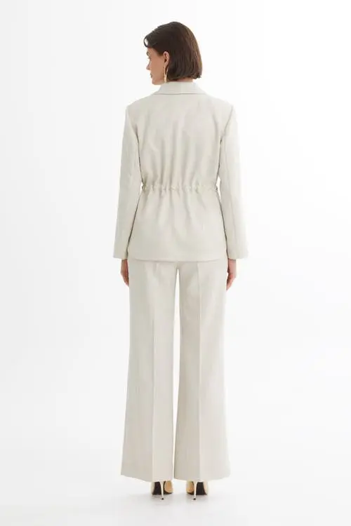 GIZIA Ecru Shawl Collar Drawstring Waist Blazer And Pants Set