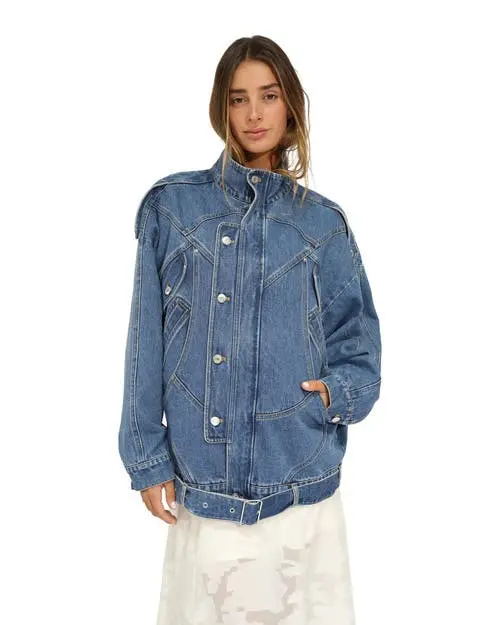 BELLE & BLOOM Downtown Denim Oversized Jacket - Dark Blue