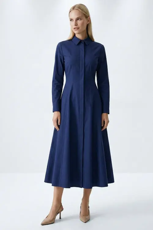 EXQUISE Fanetta Fitted Midi Shirt Dress