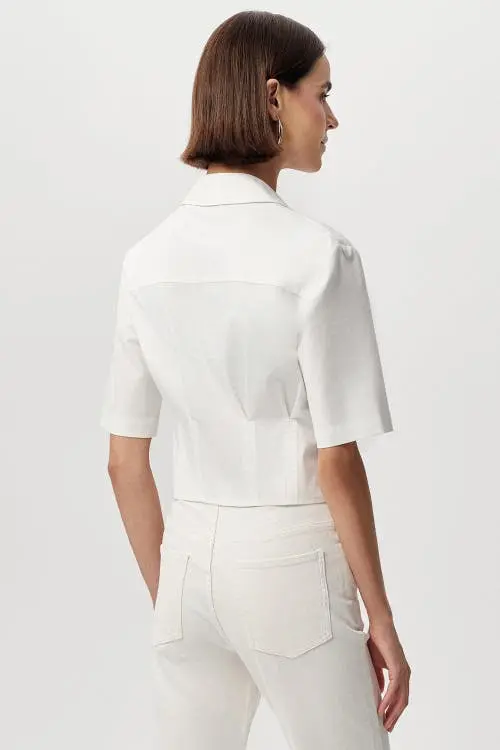 EXQUISE Charm Fitted Pleated Cropped Shirt - Bone