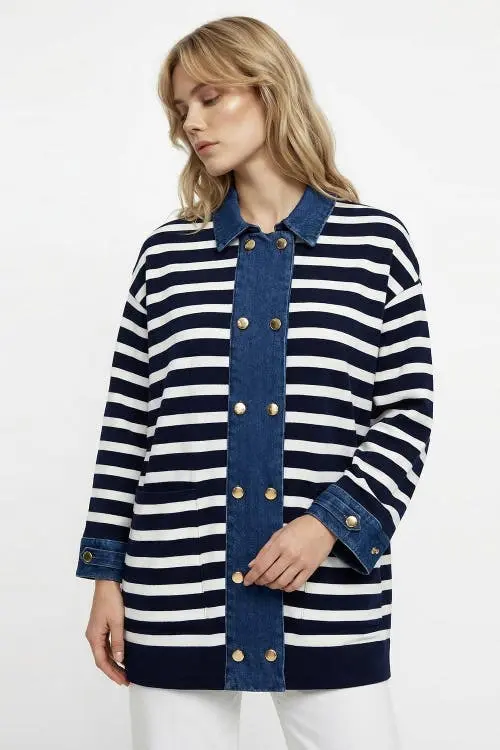 EXQUISE Gaetan Long Sleeve Striped Knit Cardigan