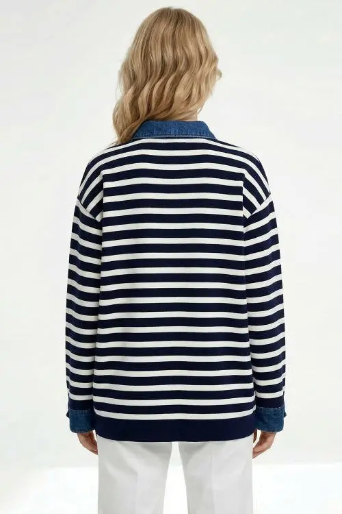 EXQUISE Gaetan Long Sleeve Striped Knit Cardigan