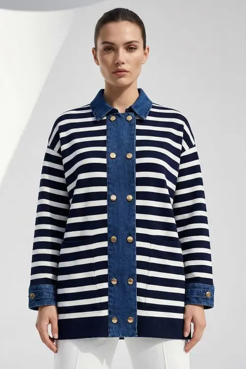 EXQUISE Gaetan Long Sleeve Striped Knit Cardigan