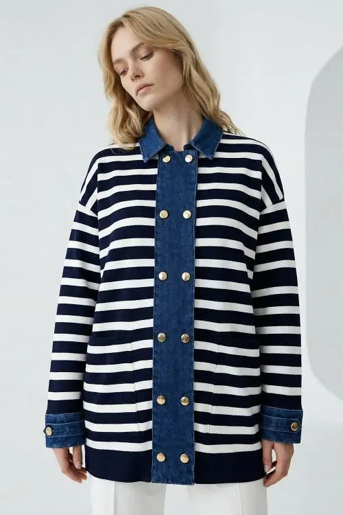 EXQUISE Gaetan Long Sleeve Striped Knit Cardigan