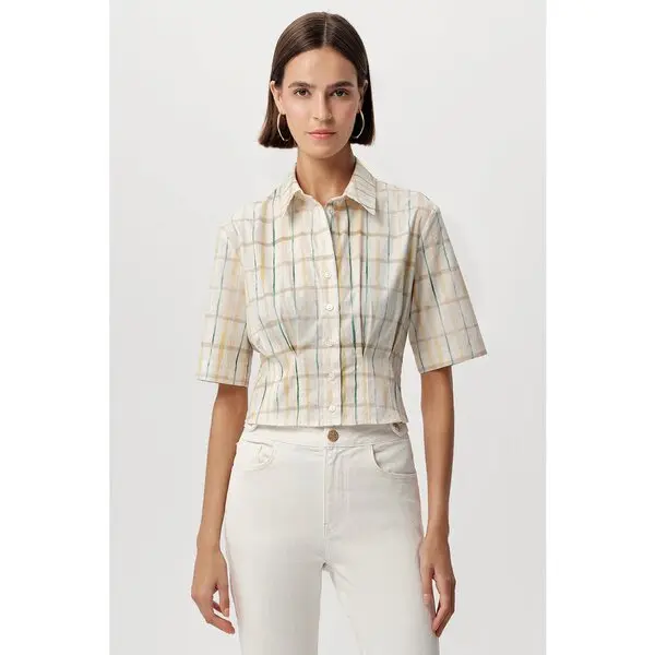 EXQUISE Alezae Short Sleeve Crop Shirt - Multi Color