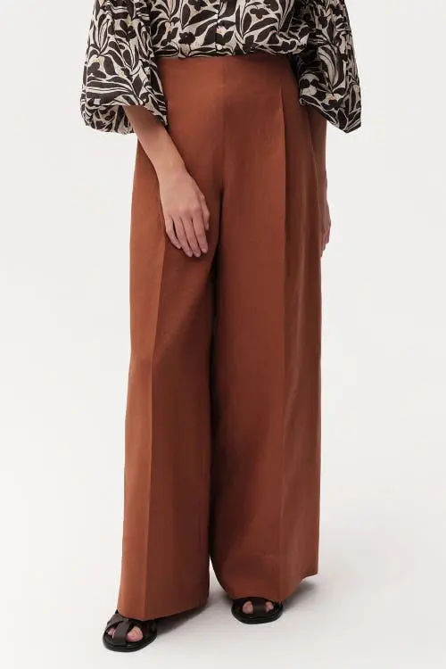 EXQUISE High-waisted Wide Leg Linen Trousers