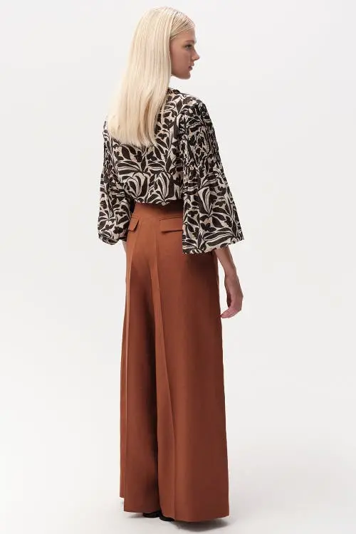 EXQUISE High-waisted Wide Leg Linen Trousers