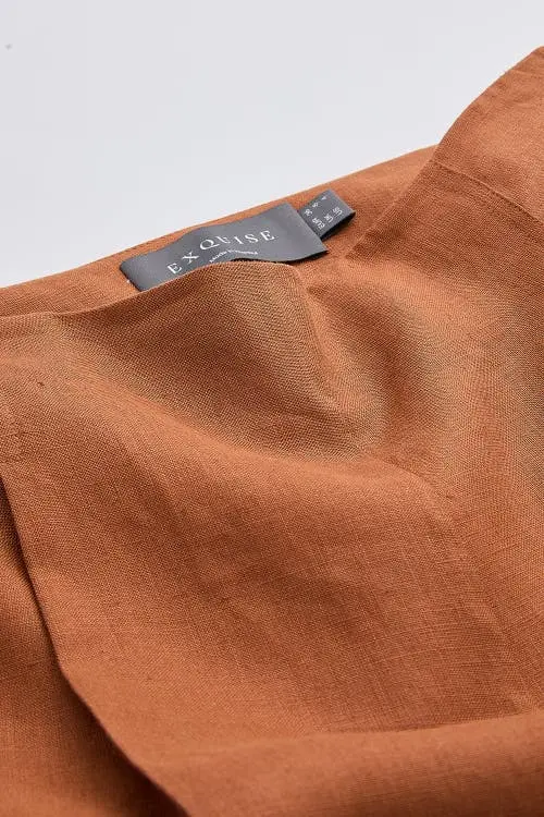 EXQUISE High-waisted Wide Leg Linen Trousers