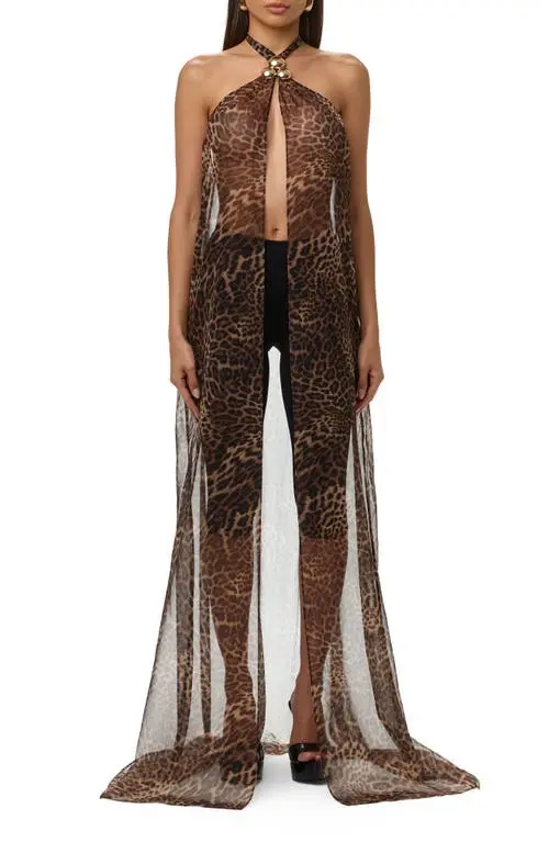 Naked Wardrobe Leopard Print Halter Chiffon Tunic Top