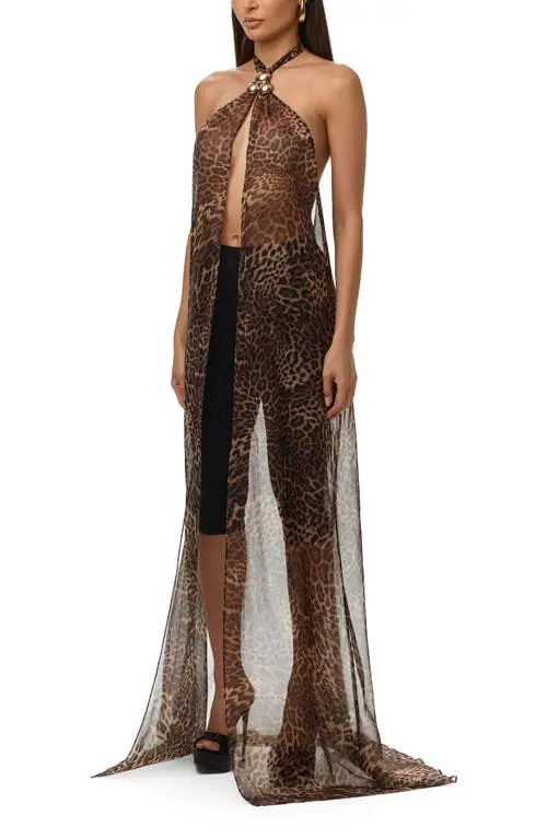 Naked Wardrobe Leopard Print Halter Chiffon Tunic Top