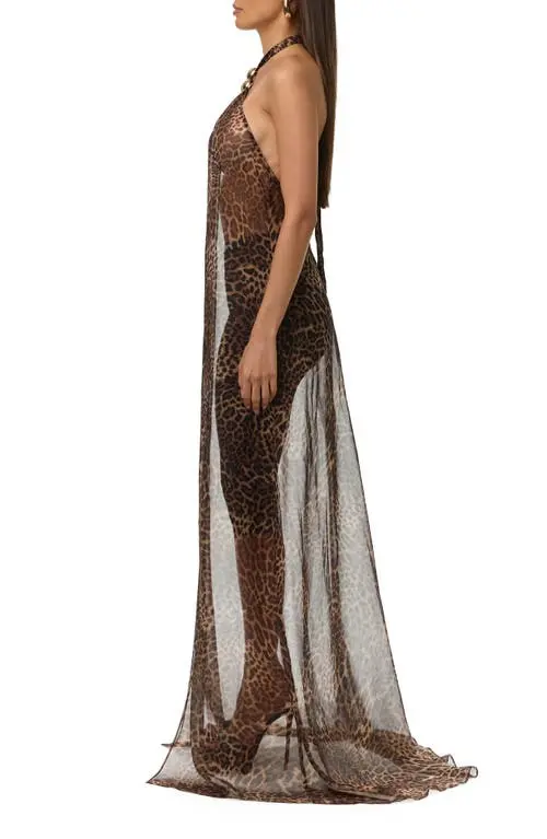 Naked Wardrobe Leopard Print Halter Chiffon Tunic Top