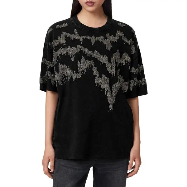 ALLSAINTS Maia Etta Embellished T-shirt - Washed Black