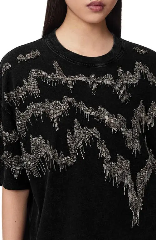 ALLSAINTS Maia Etta Embellished T-shirt - Washed Black