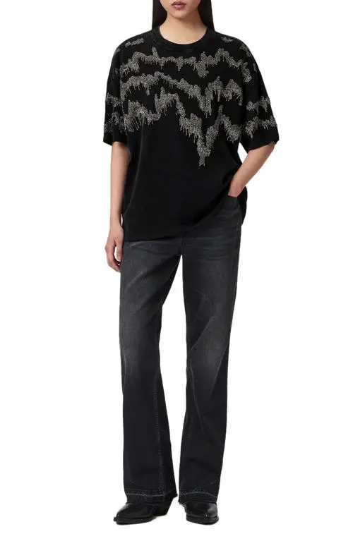 ALLSAINTS Maia Etta Embellished T-shirt - Washed Black