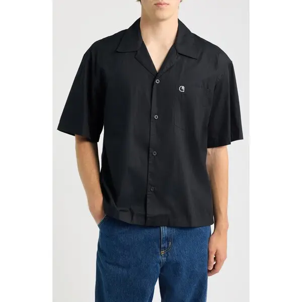 Carhartt Work In Progress Kendry Cotton Poplin Camp Shirt - Black/white