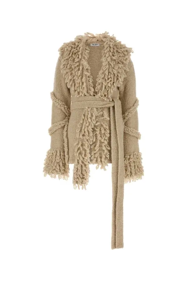 Attico Sand Stretch Wool Blend Cardigan - Brown