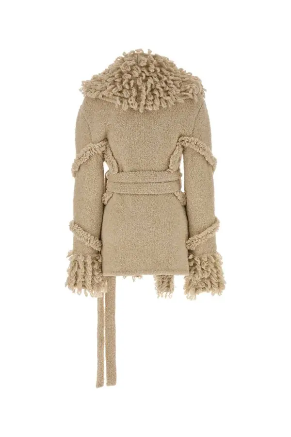 Attico Sand Stretch Wool Blend Cardigan - Brown