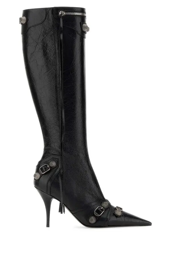 Balenciaga Cagole Leather Knee-high Boots - Black