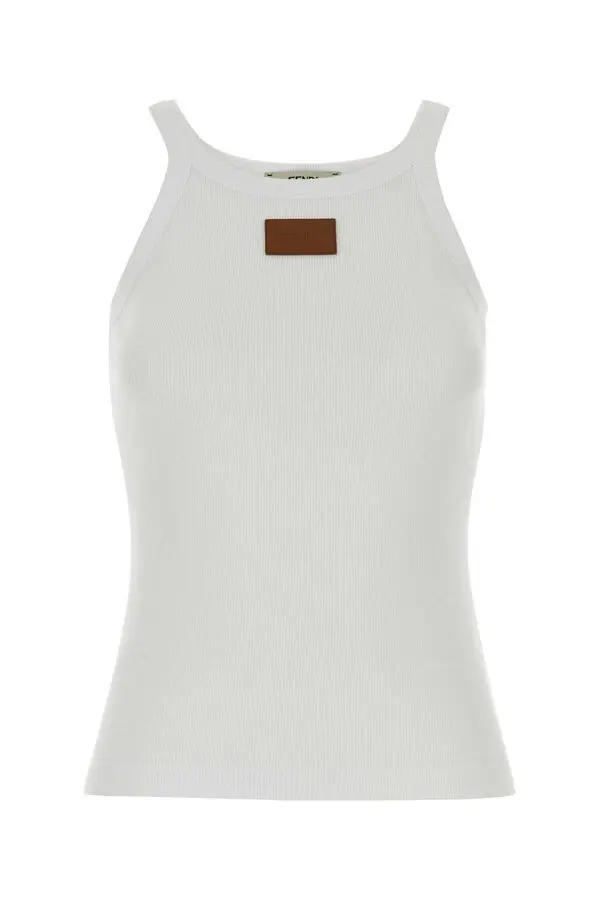 Fendi Stretch Cotton Ribbed Tank Top - White