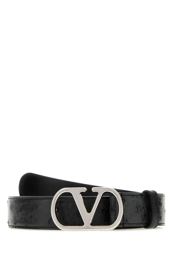 Valentino Garavani Vlogo Signature Crocodile Belt - Black