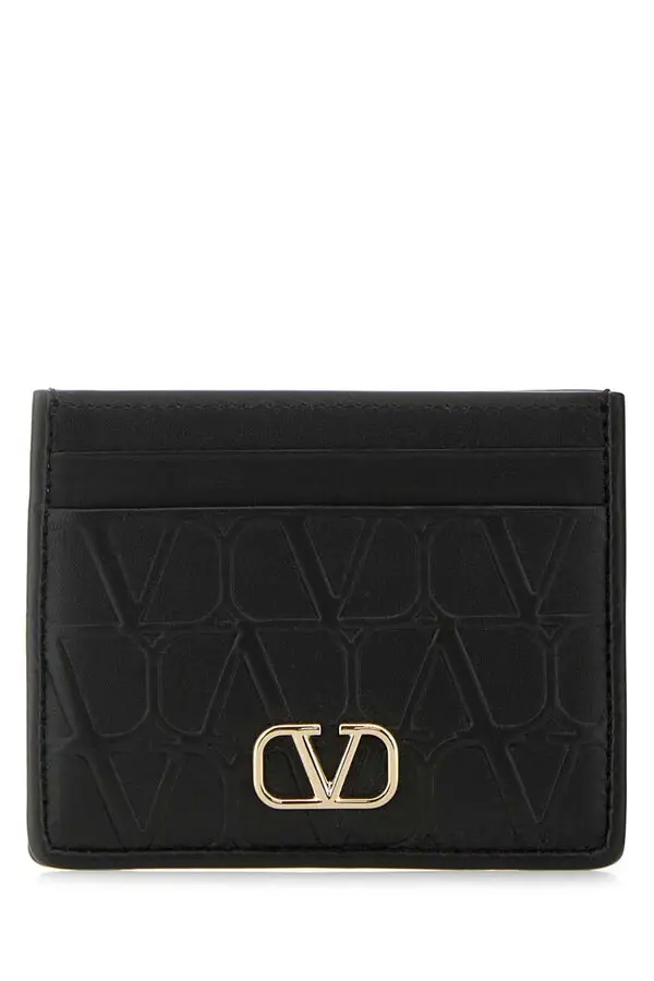Valentino Garavani Leather Vlogo Card Holder - Black