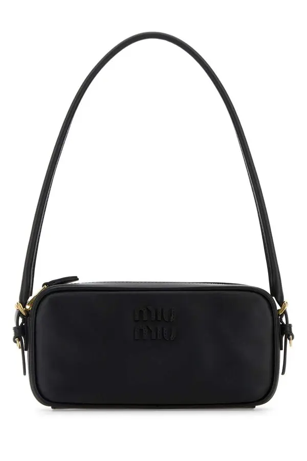 Miu Miu Leather Shoulder Bag With Golden Metal Finishing - Black