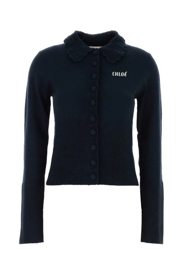 Chloé Navy Wool Cardigan - Blue