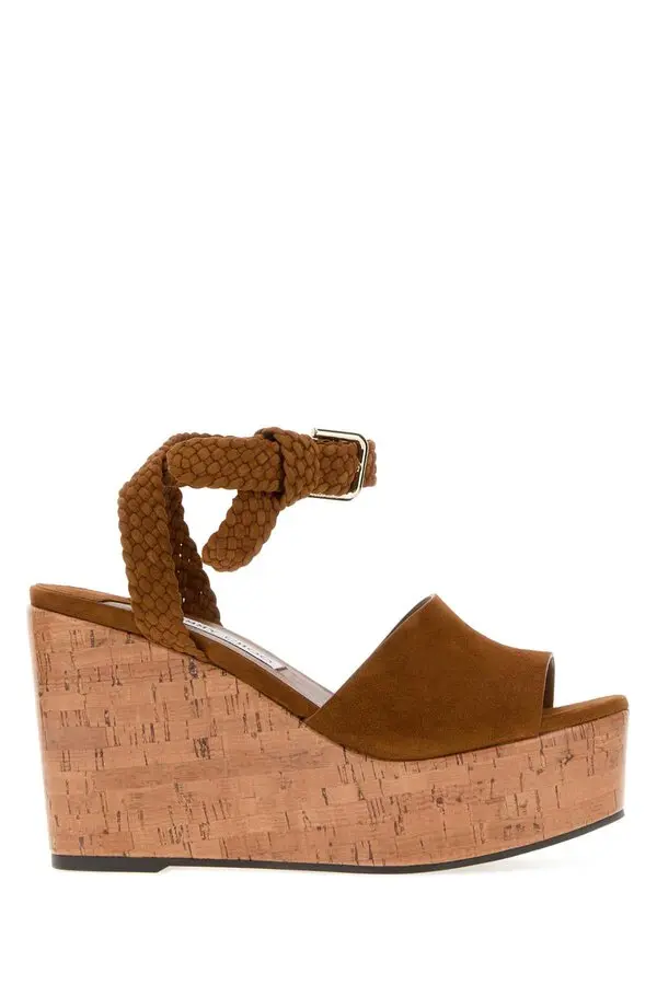 JIMMY CHOO Suede Wedge Sandals - Brown