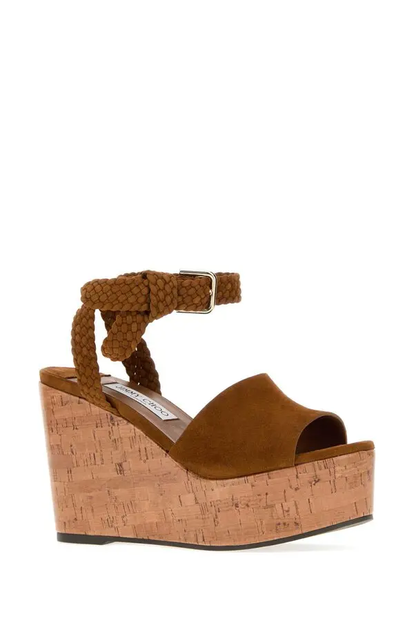 JIMMY CHOO Suede Wedge Sandals - Brown