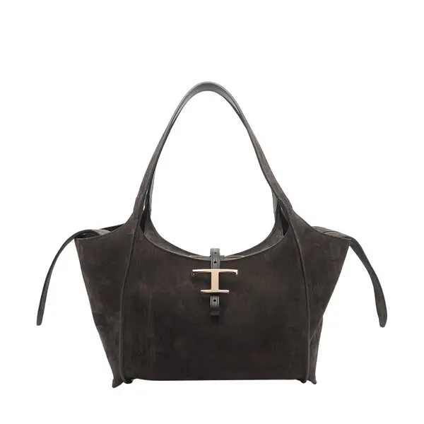 TOD'S Small Suede T Timeless Shopping Bag - Brown